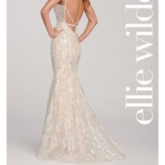 Ellie Wilde Dresses Nwt Ellie Wilde White Silver Sparkly Prom Dress